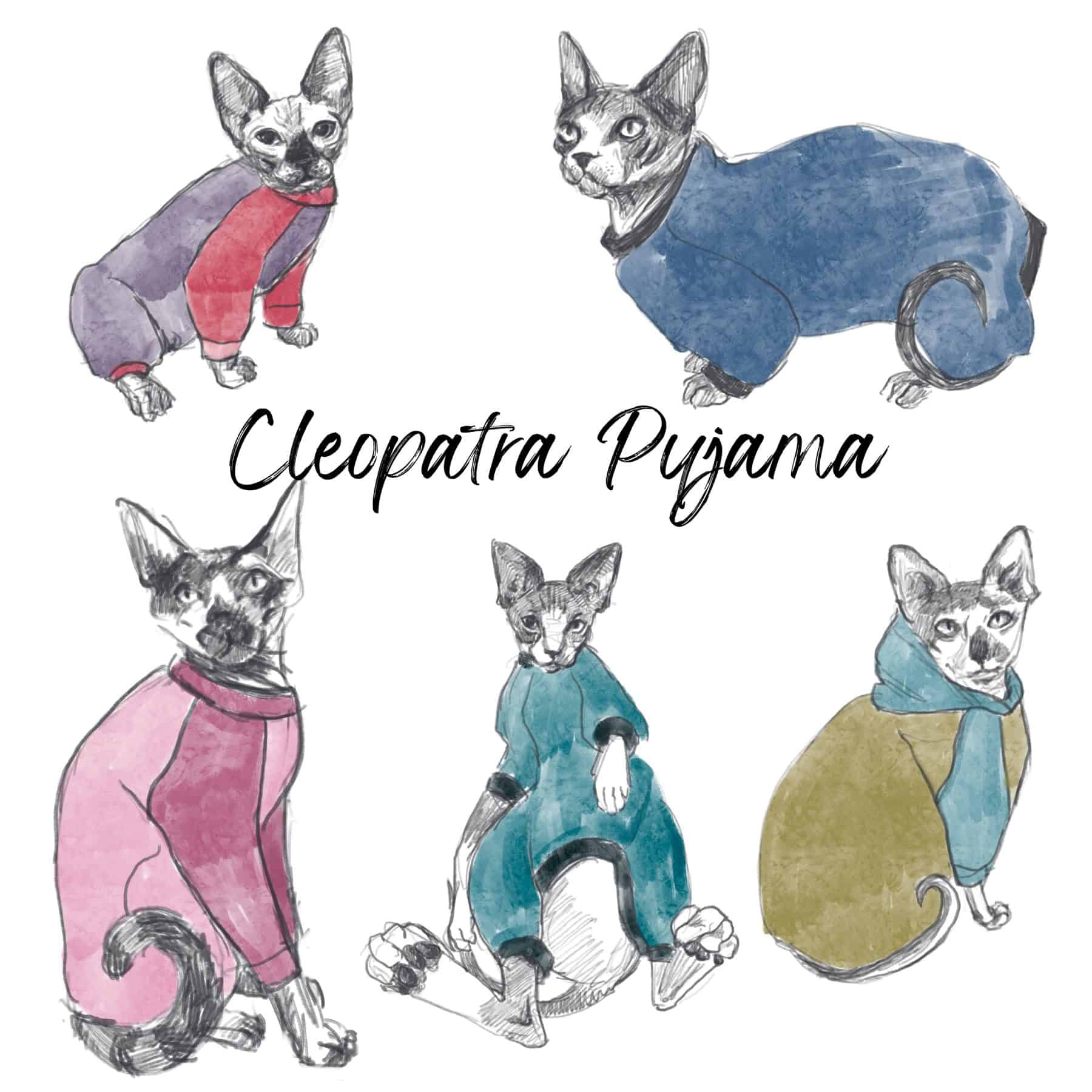 50 Sizes Sphynx Cat Pyjama Pattern - Cleopatra Pyjamas Four Legged for ...